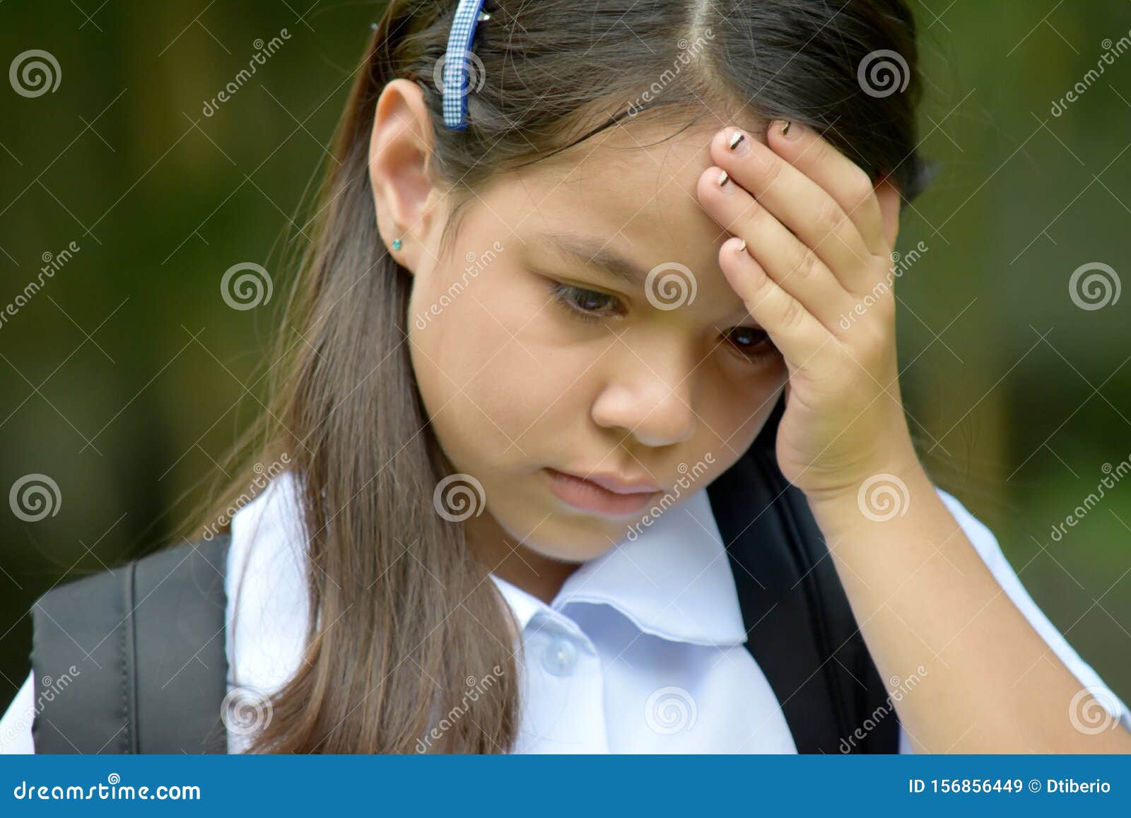 Forgetful Pretty Girl Student Wearing Uniform with Notebooks Stock ...