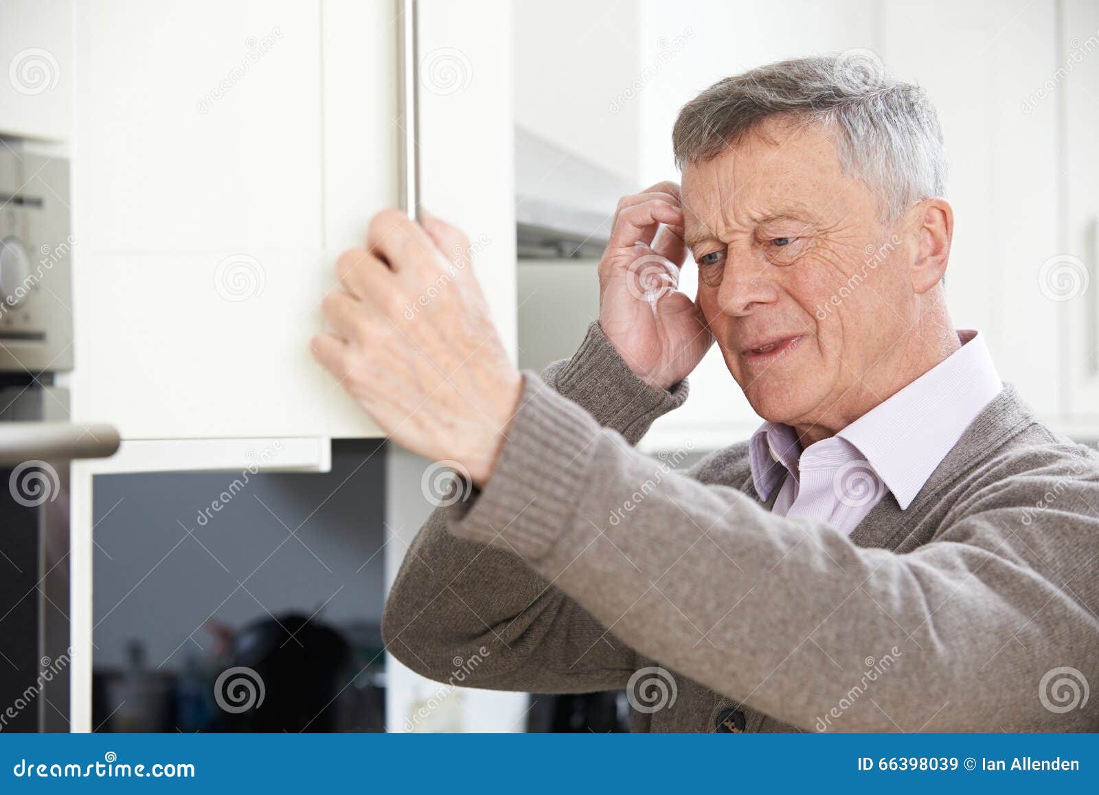 Forgetful Senior Man Looking in Cupboard Stock Image - Image of problem ...