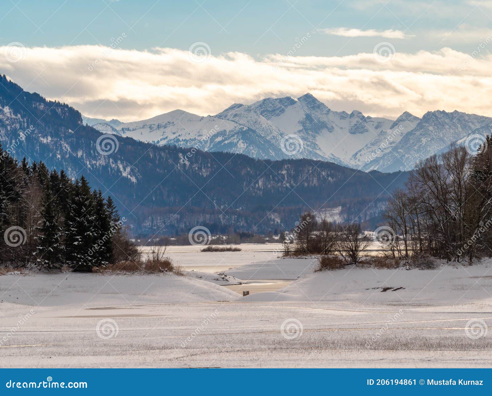 Forggensee in Winter with Mountains Stock Image - Image of beautiful ...