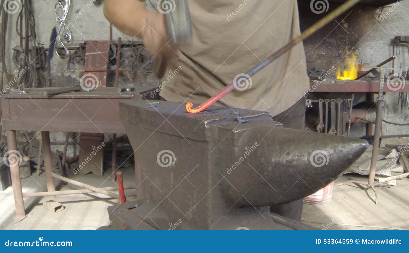 Forging Hot Metal in Smith with Hand Smith Hummer. Stock Video - Video ...