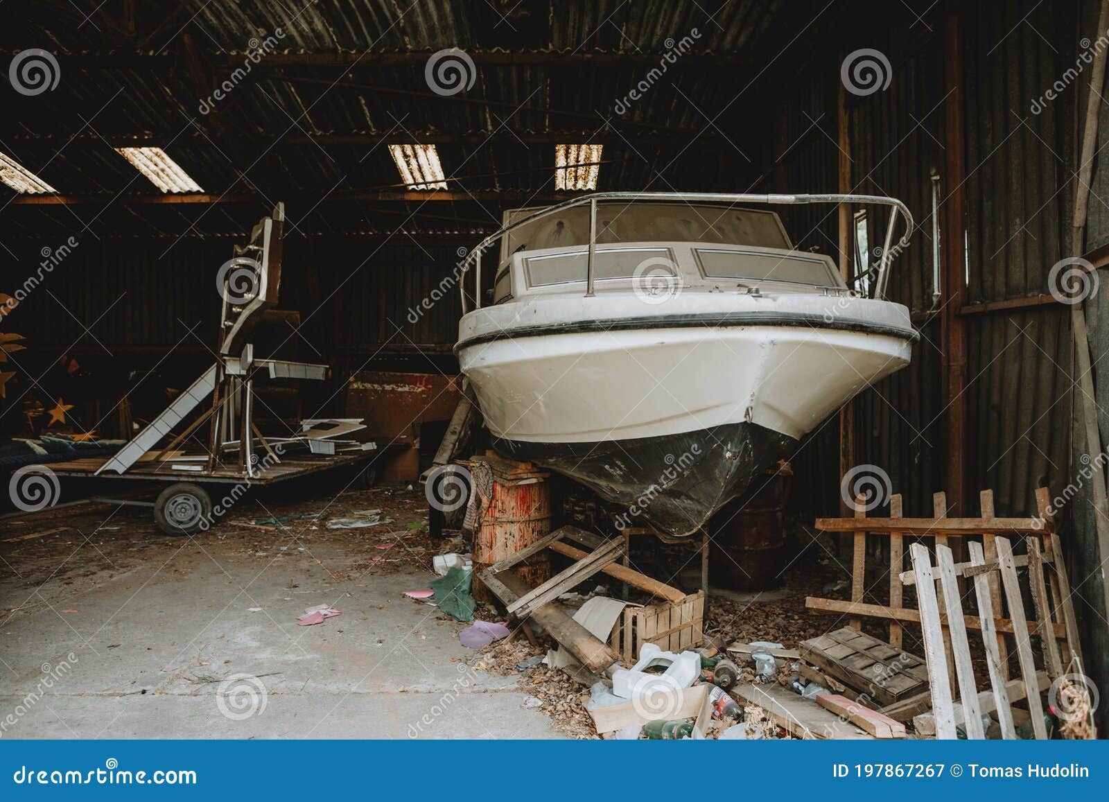 Forgotten Abandoned Old Boat Covered with Layer of Dust Hidden in Old ...
