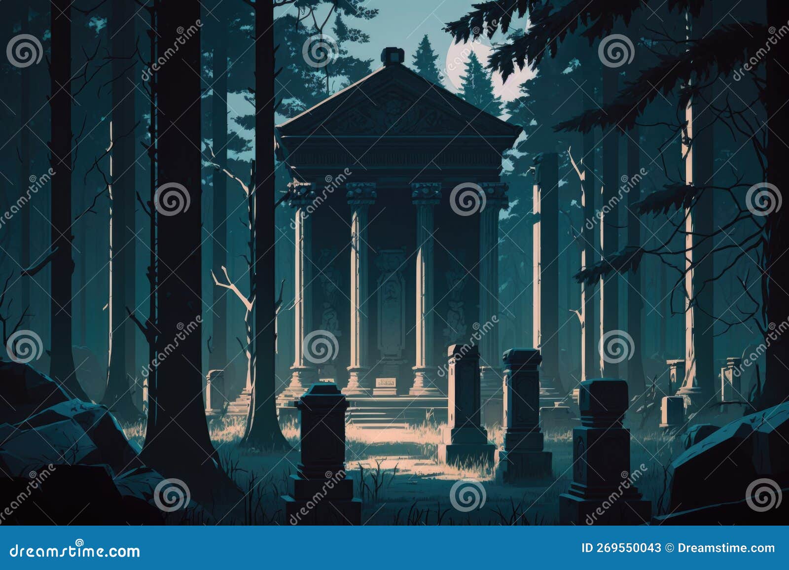 Forgotten Cemetery Filled with Ancient Tombs, Surrounded by a Dark ...