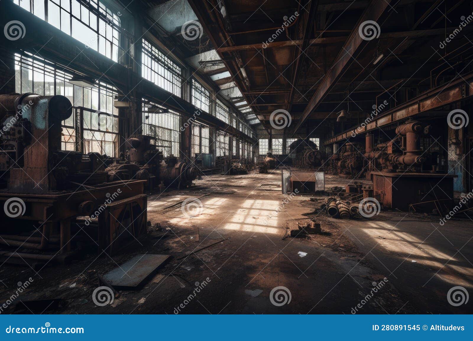 A Forgotten Factory, with Rusted Machinery and Broken Windows Stock ...