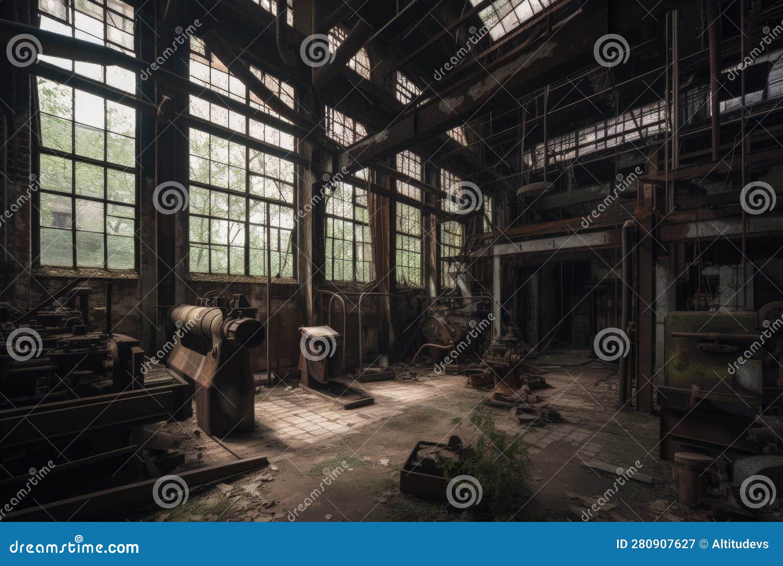 A Forgotten Factory, with Rusted Machinery and Broken Windows Stock ...