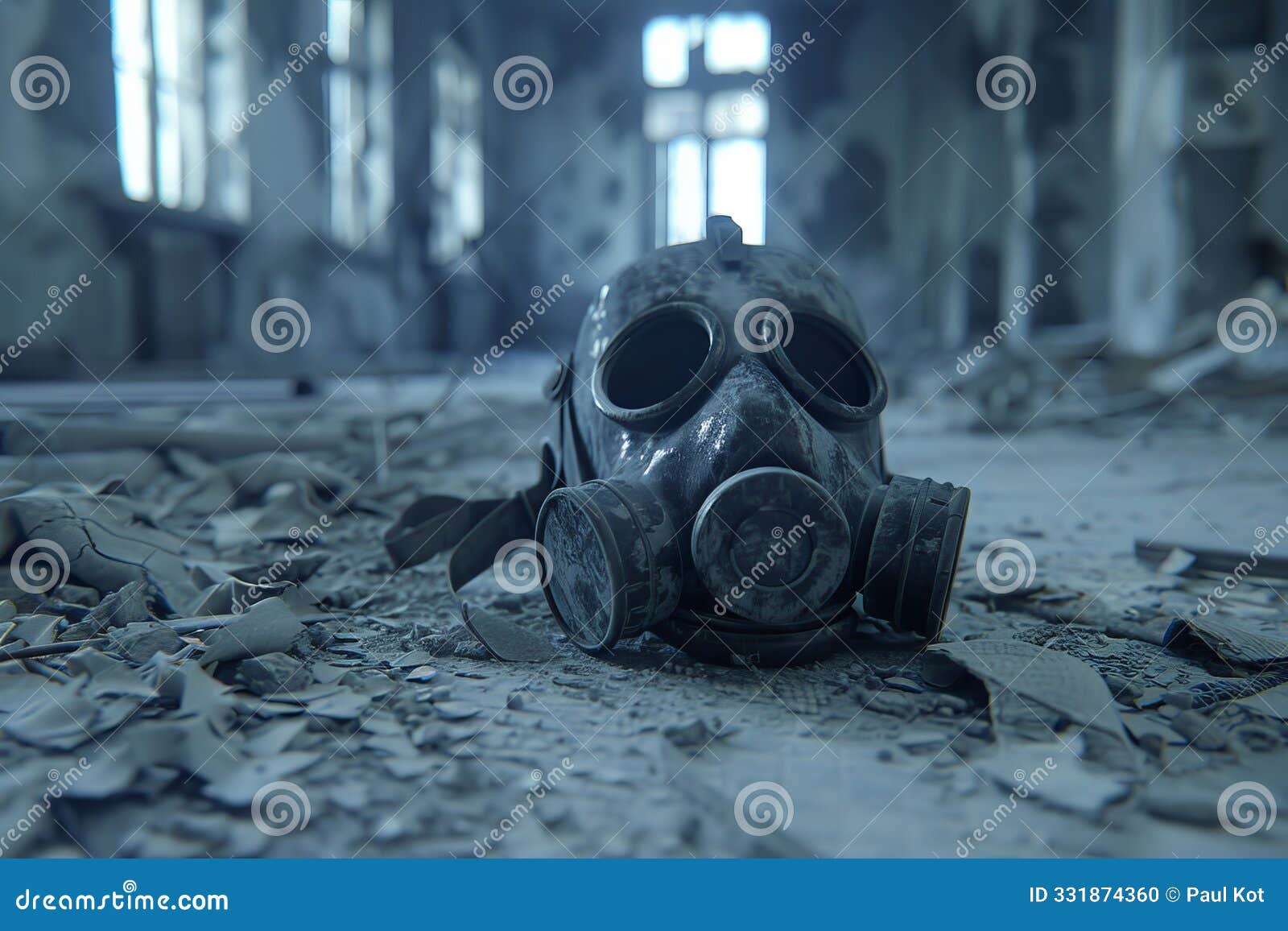 Forgotten Gas Mask in Desolate Building, Post Apocalyptic Scene, War ...