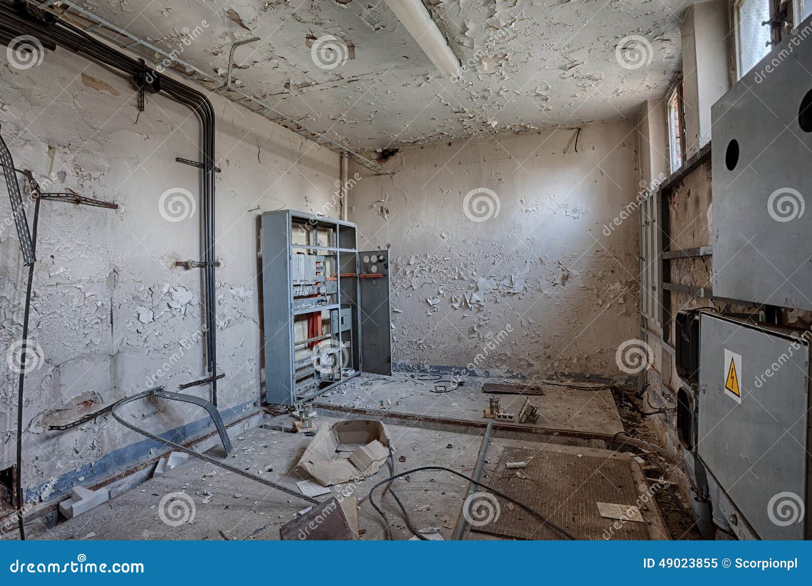Switchboard Room At The Old Factory. Old Locked Transformer Box With A ...