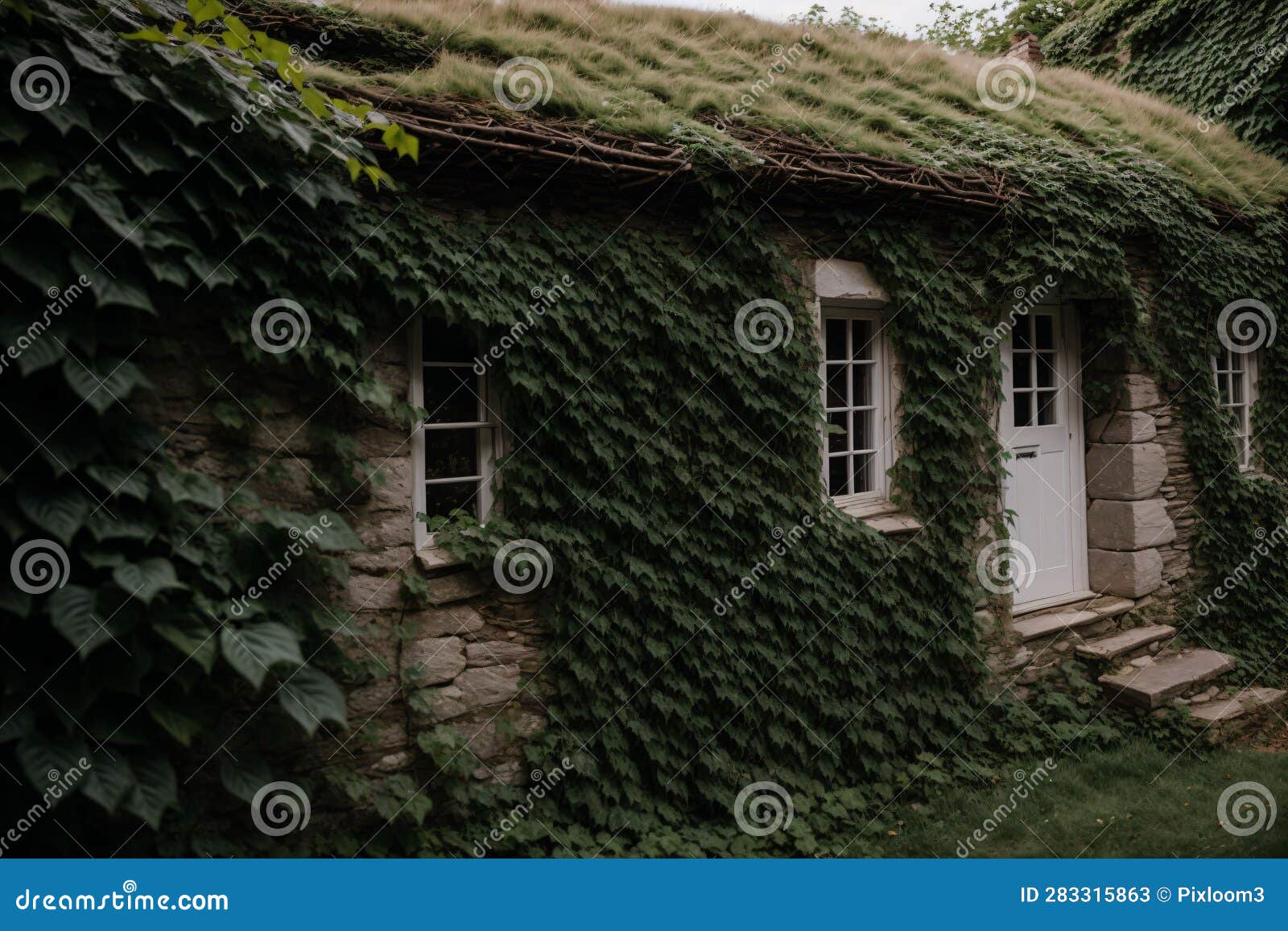 A Forgotten Stone Cottage Swallowed by Ivy Stock Illustration ...