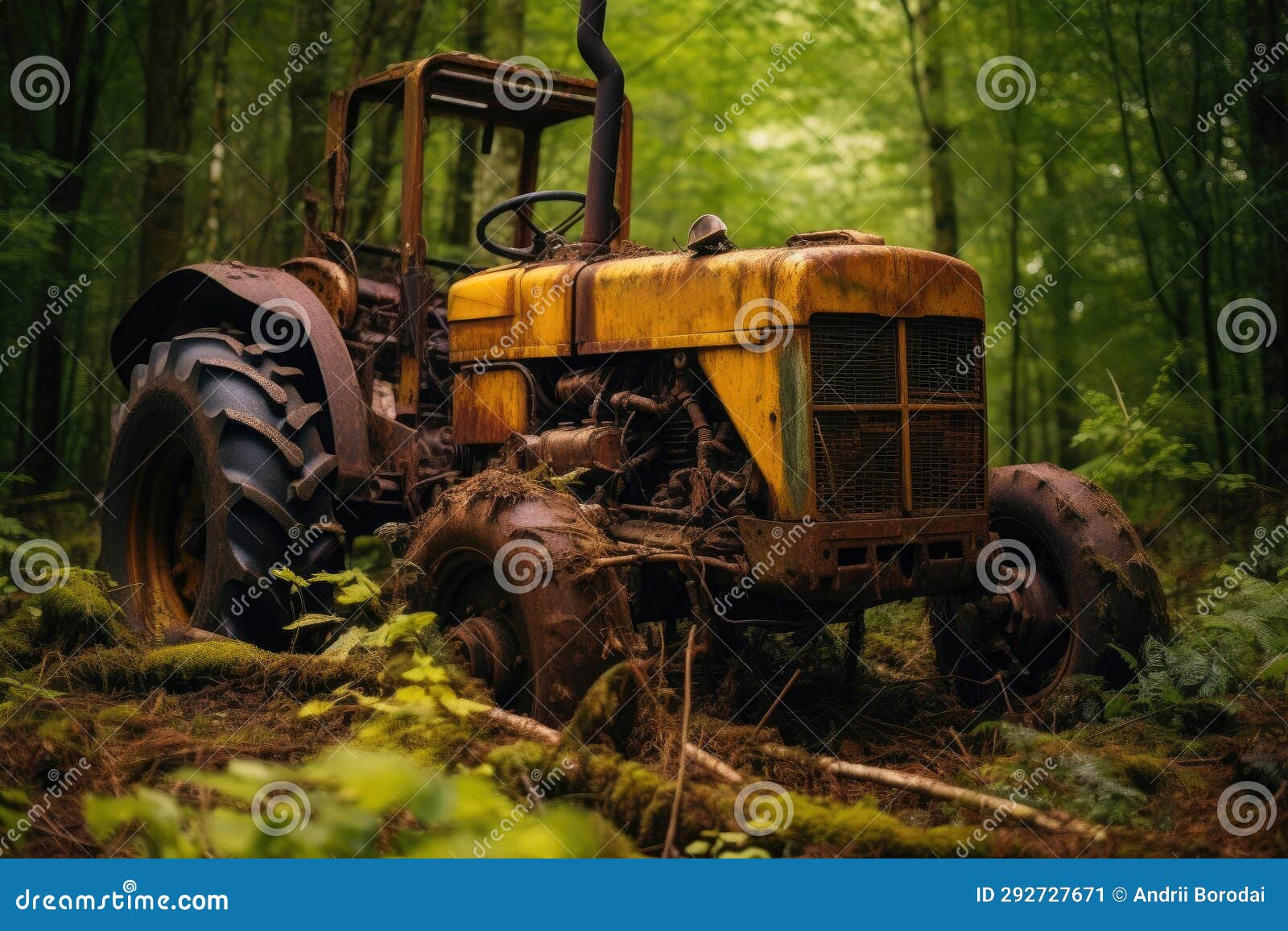 Forgotten Tractor Amidst the Woods. Stock Illustration - Illustration ...