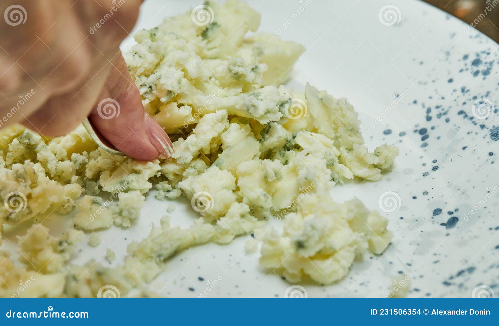 With a Fork, the Chef Kneads Mashed Potatoes Onplate Stock Photo ...