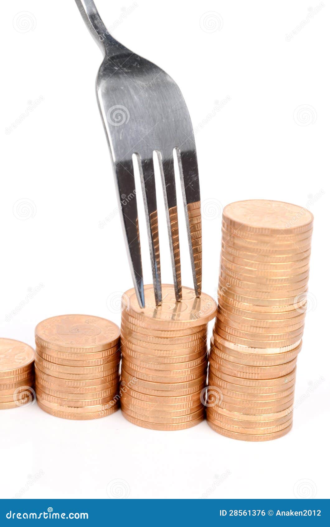Fork and coins stock photo. Image of bill, finance, column - 28561376