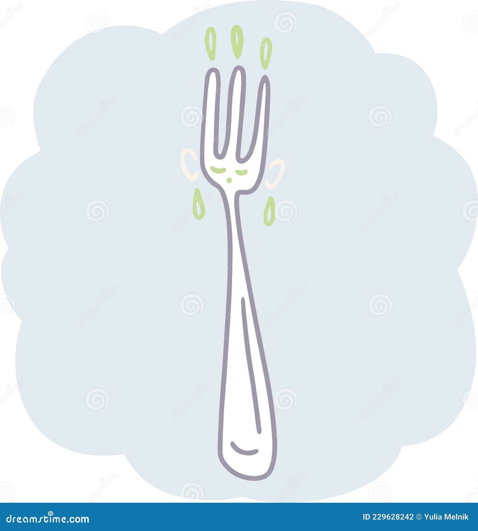 Fork in Funny Hand Drawn Style. Smiling Fork Vector Illustration ...