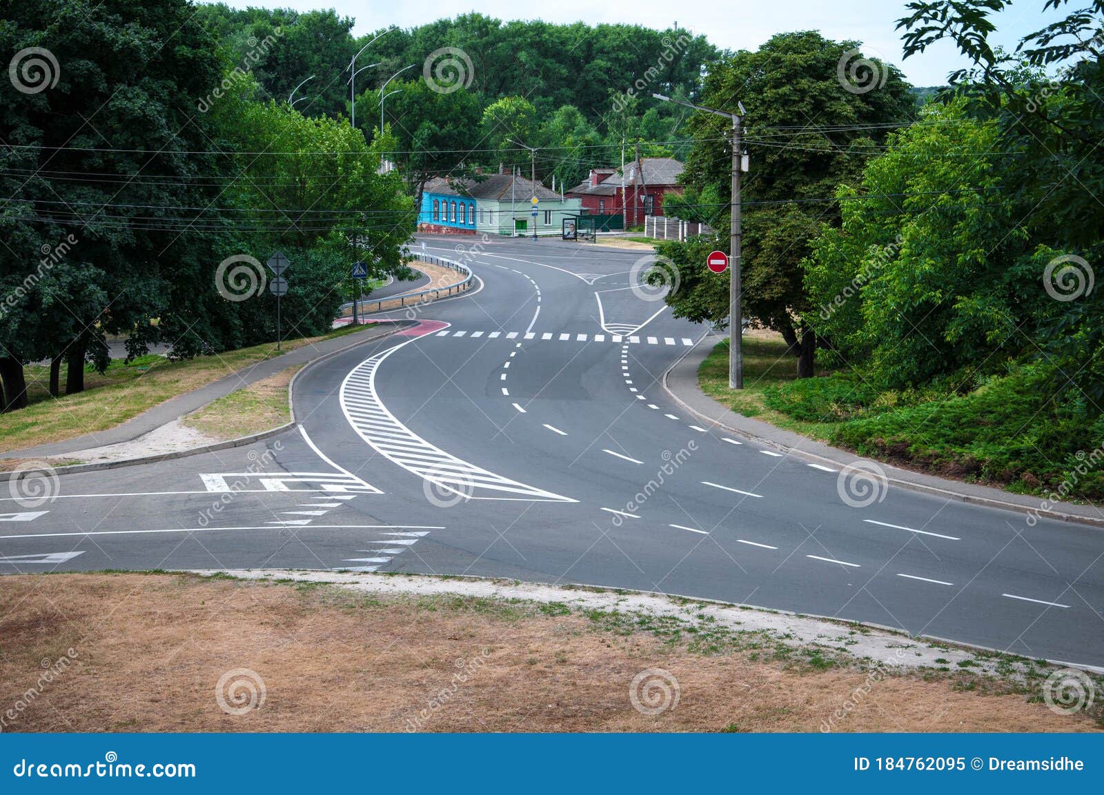 Fork of the Highway with Markings Stock Image - Image of start ...