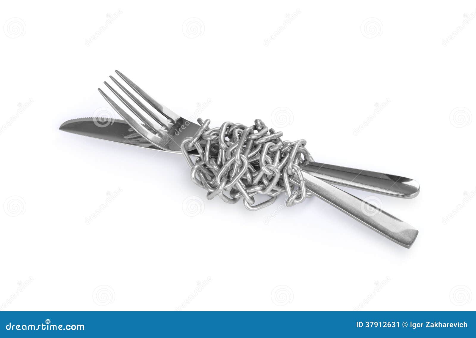 Fork and Knife with Chain Isolated on White Stock Image - Image of diet ...