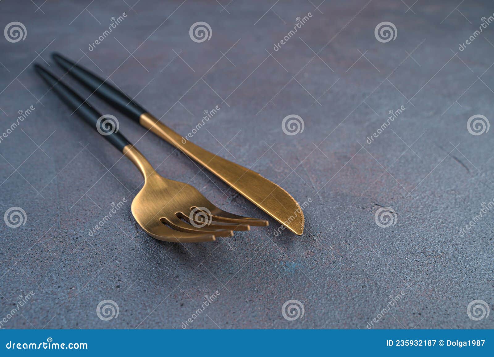Fork and Knife on a Dark Background. Side View Stock Image - Image of ...