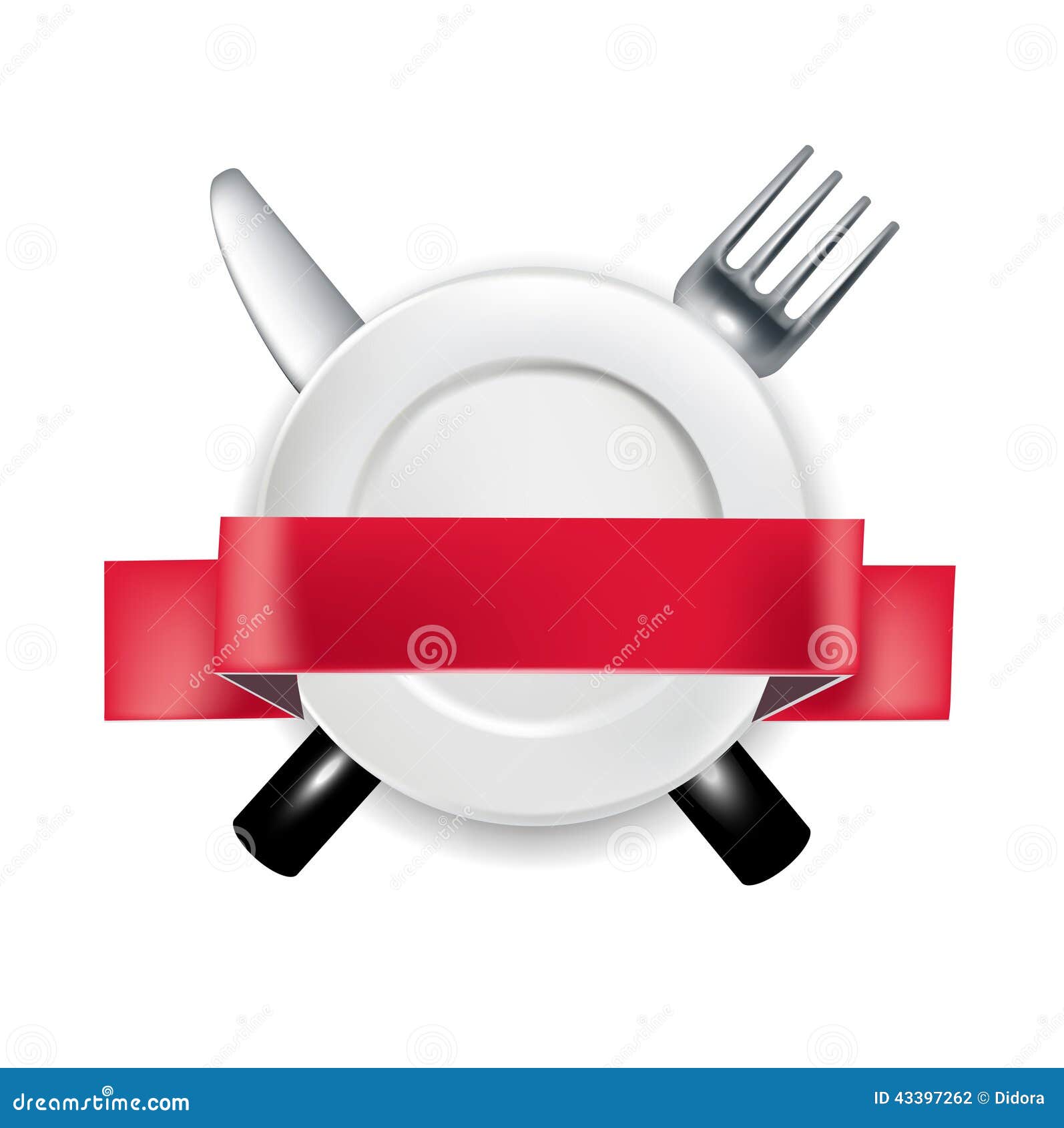 Fork and Knife with Plate and Red Ribbon Banner Illustrat Stock ...
