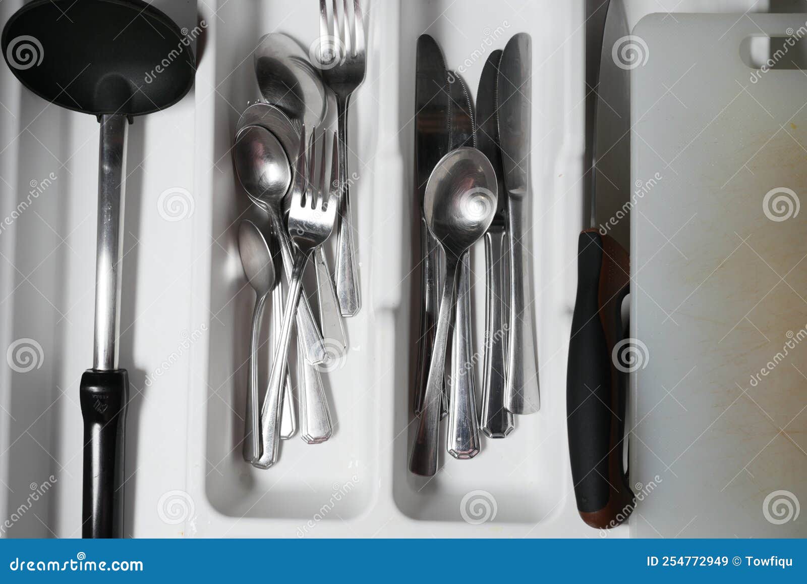Fork, Knife and Spoon on in a Drawer Top View Stock Image - Image of ...