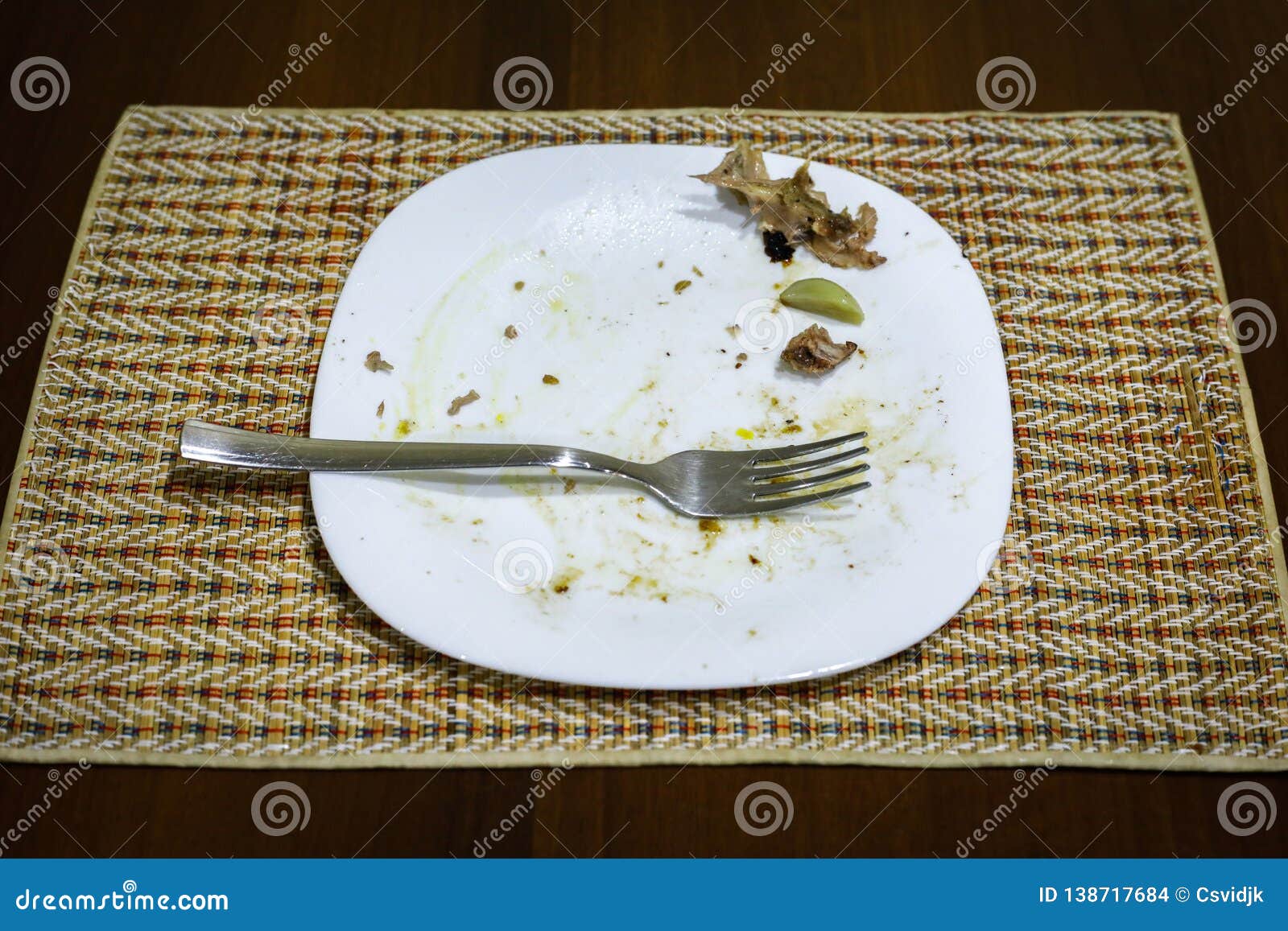 Fork and Leftover Food on a Plate Stock Photo - Image of dark, gray ...