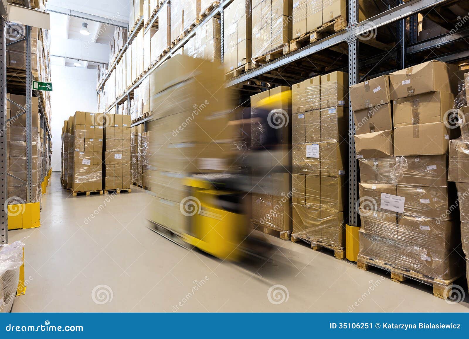 Man On Lift Operator In Uniform At Warehouse Stock Image ...