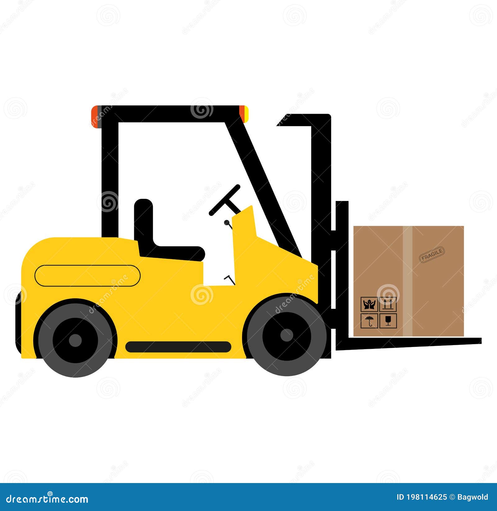 Fork Lift Truck with Fragile Load Vector Illustration on a White ...