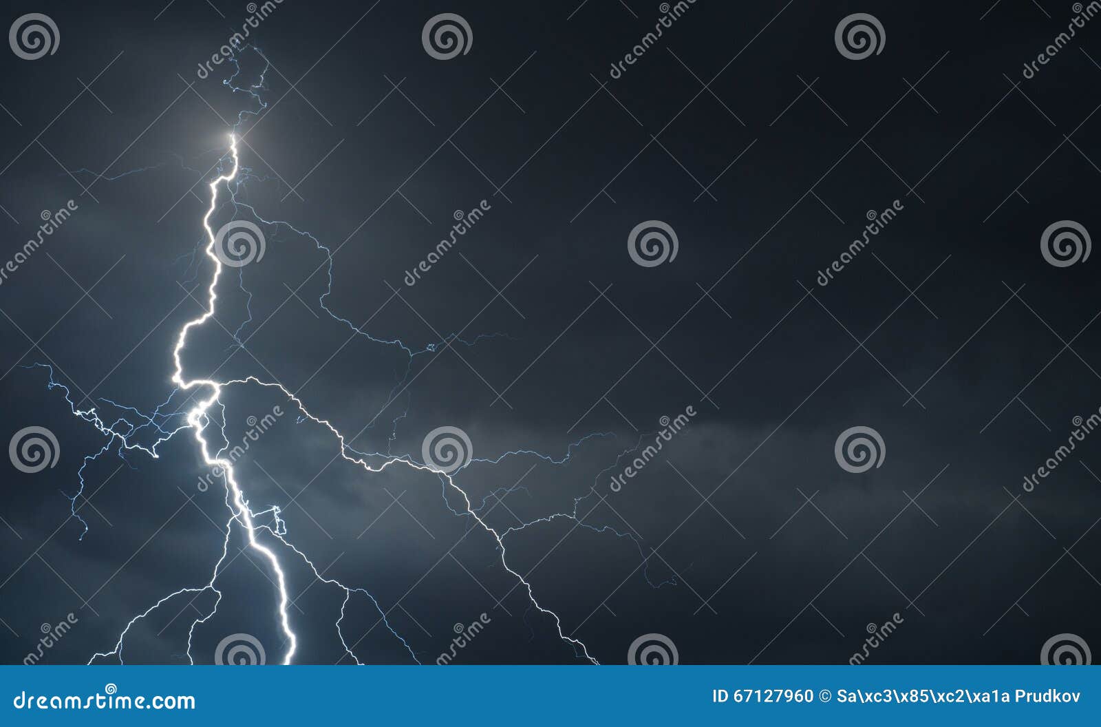 Fork Lightning Striking Down during Summer Storm Stock Photo - Image of ...