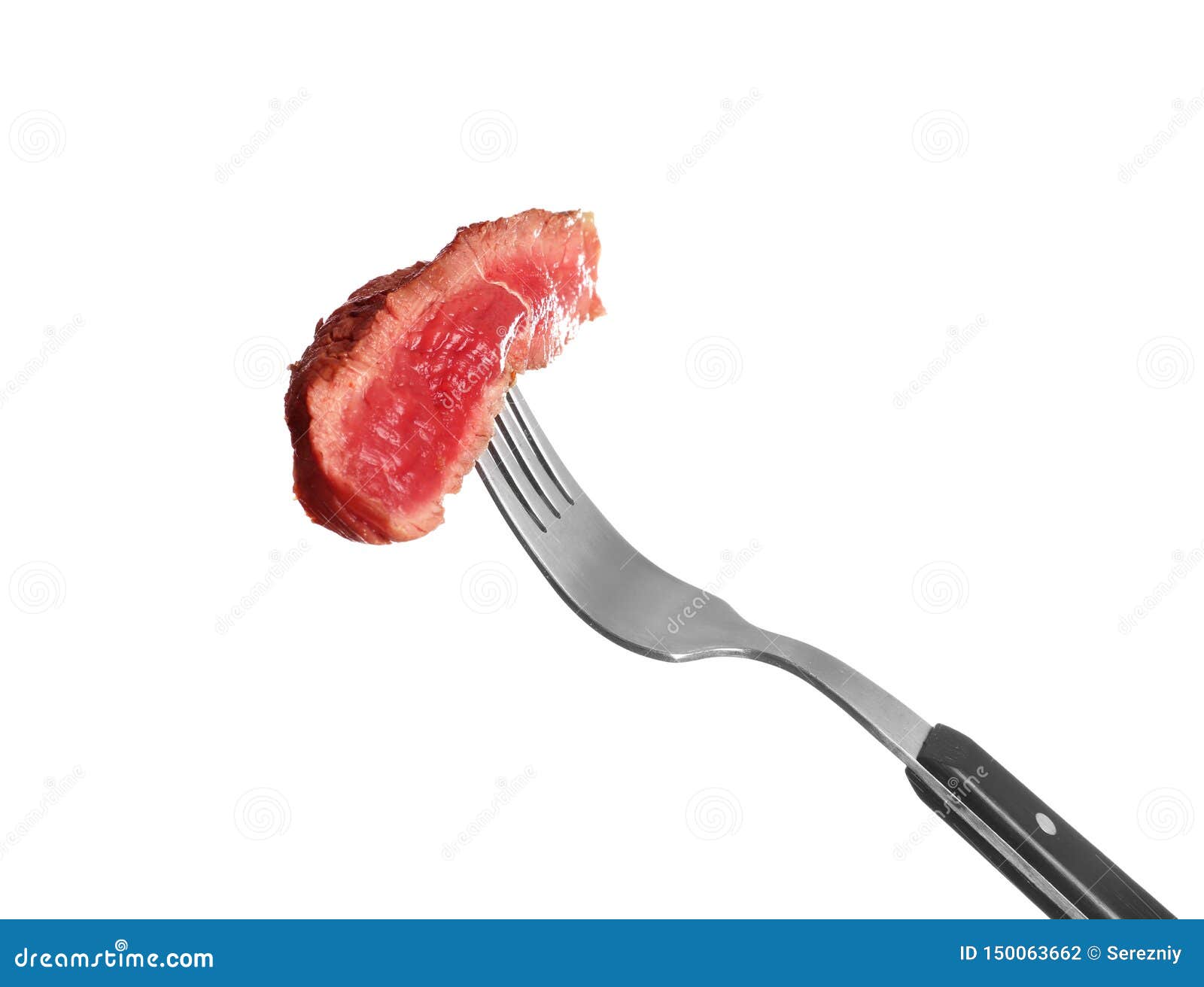 Fork with Piece of Cooked Meat on White Background Stock Photo - Image ...