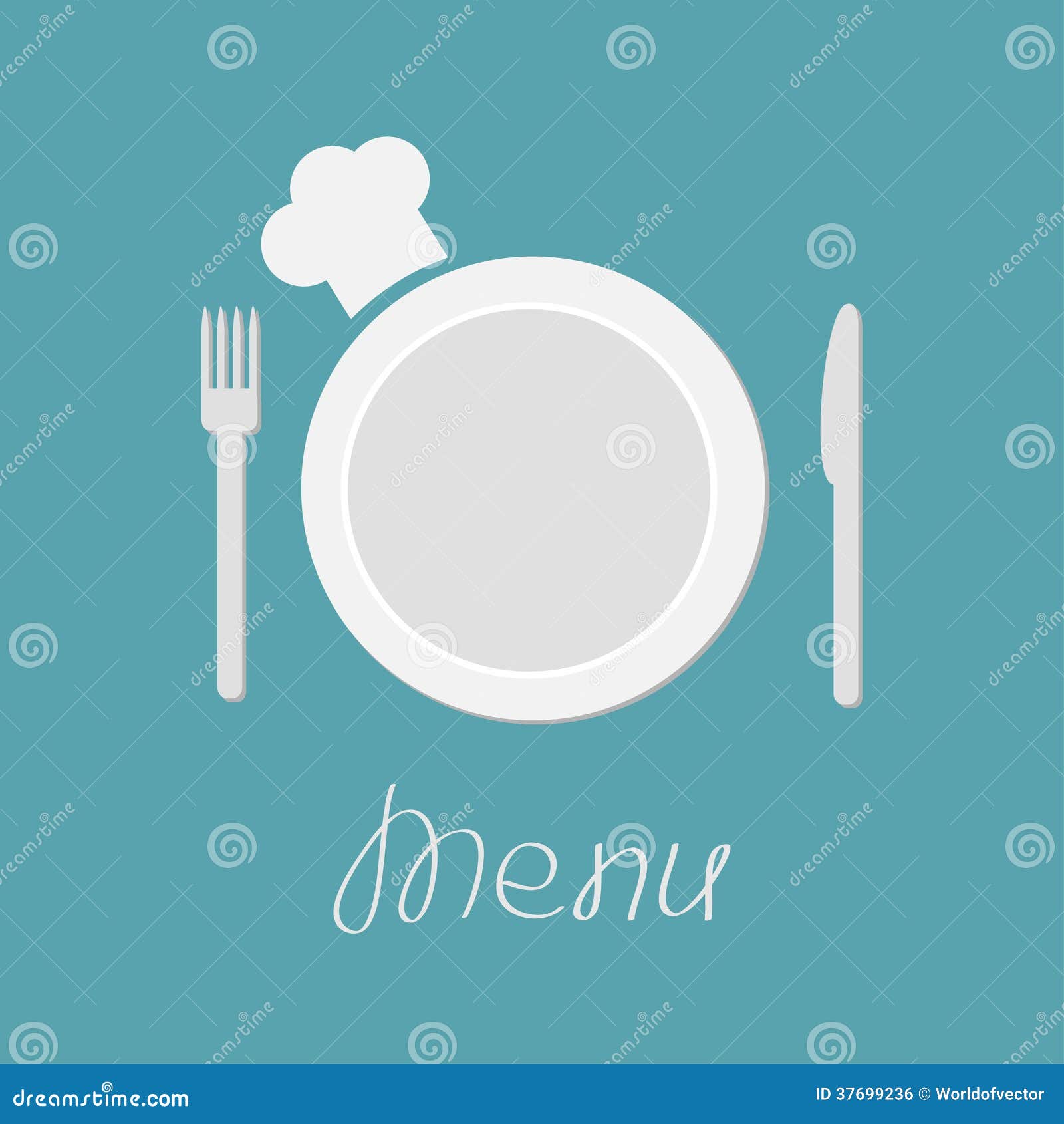 Fork, Plate, Knife and Chefs Hat. Menu Card Stock Vector - Illustration ...