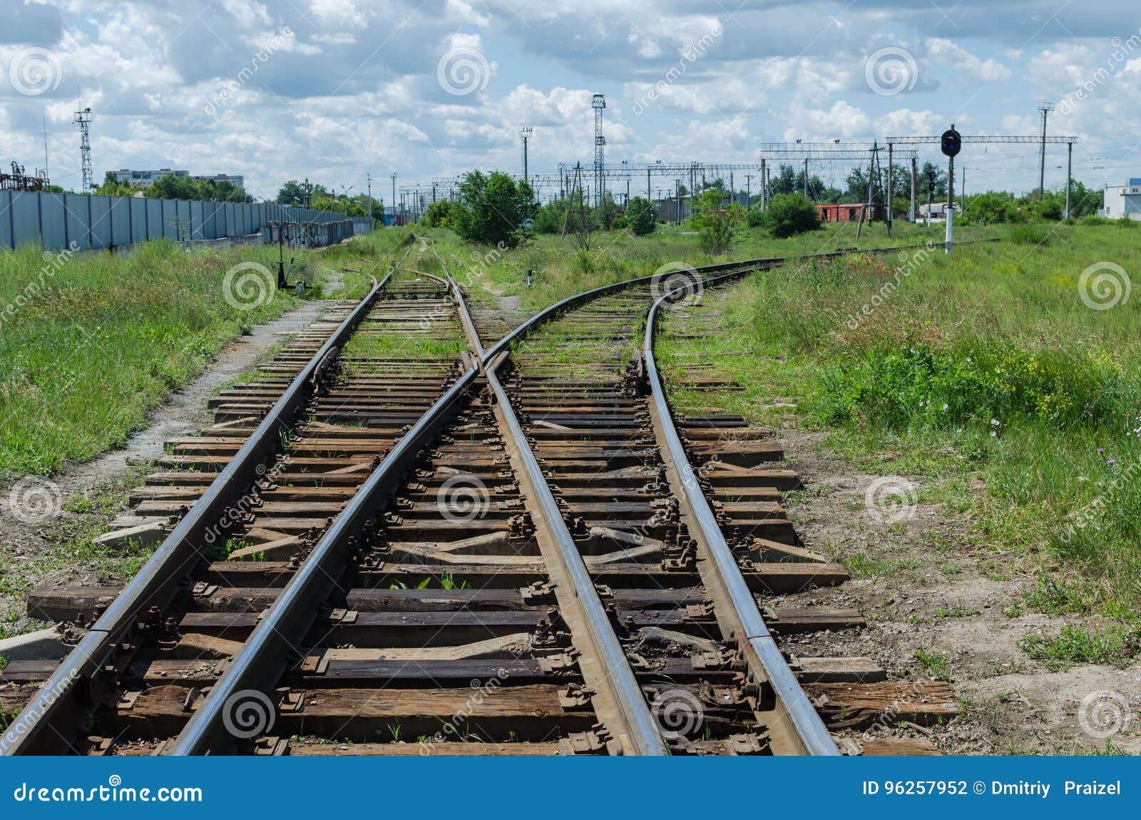 A fork on the railroad stock photo. Image of left, grass - 96257952