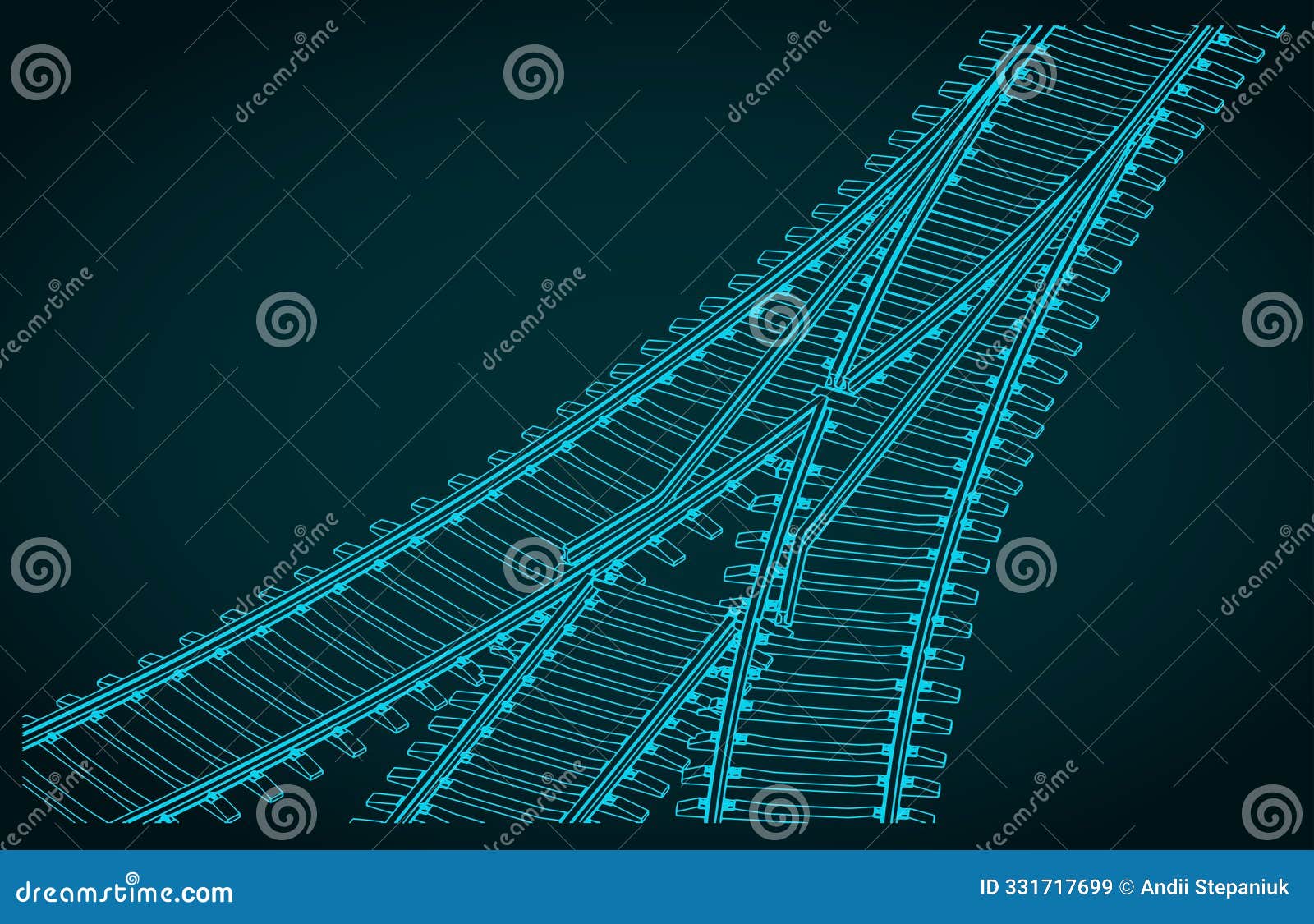 Fork In The Railway Tracks Isometric Technical Drawings Cartoon Vector ...