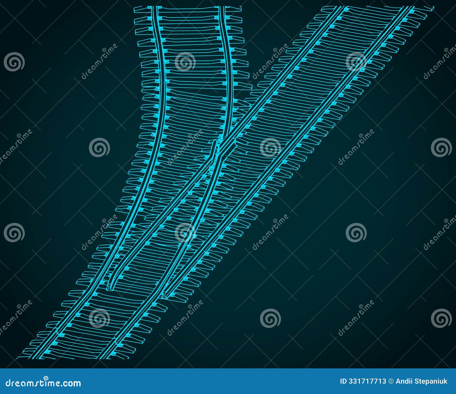 Fork In The Railway Tracks Technical Drawings Cartoon Vector ...