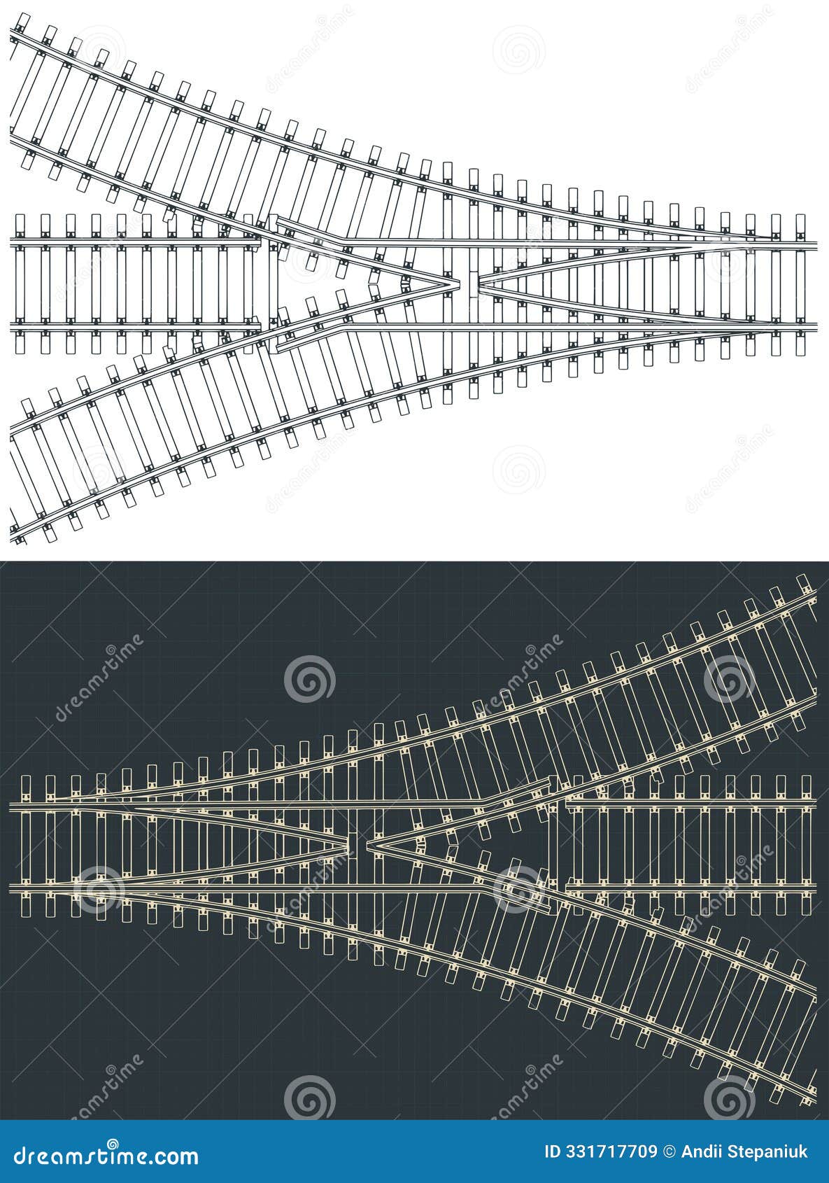 Fork in the Railway Tracks Technical Drawings Stock Illustration ...