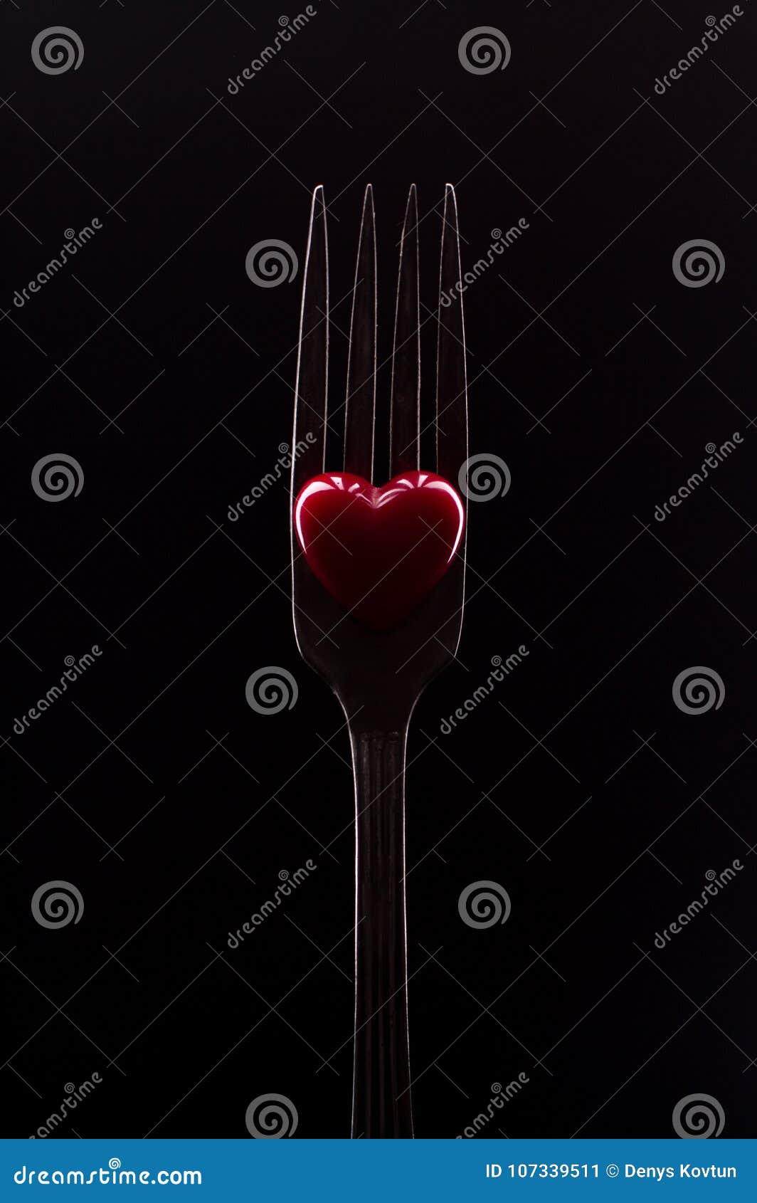 Fork and Red Heart, Front View. Stock Image - Image of romance ...
