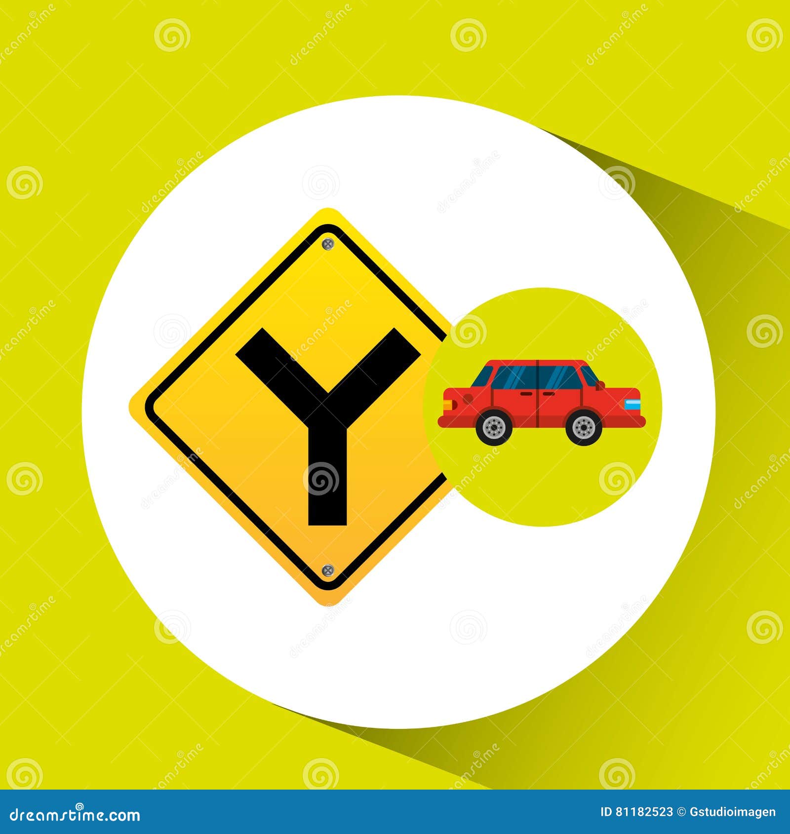 Fork road sign sedan red stock vector. Illustration of path - 81182523
