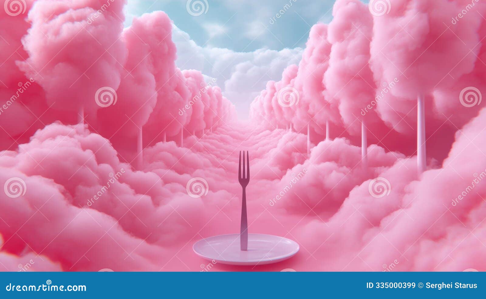 A Fork is Sitting on a Plate Surrounded by Pink Clouds, AI Stock Image ...