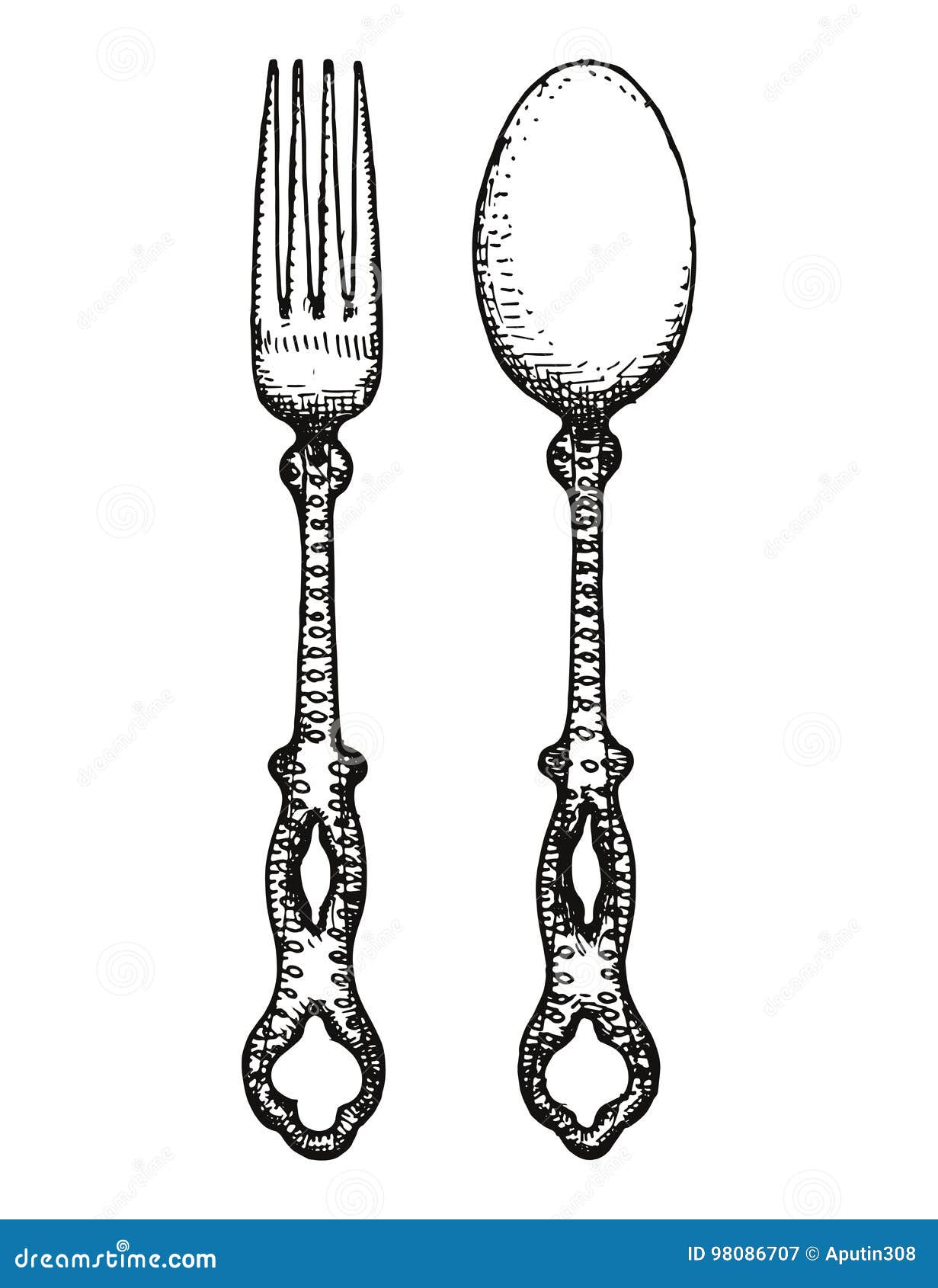 Fork and Spoon Antique. Cutlery Vector Illustration Set Stock Vector ... Fork and Spoon Antique. Cutlery Vector Illustration Set Stock Vector ...