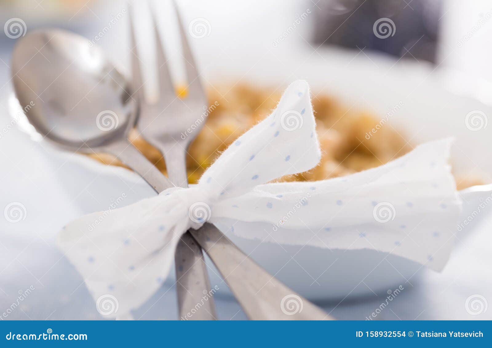 Fork and Spoon Connectedl Blue Ribbon Stock Photo - Image of background ...