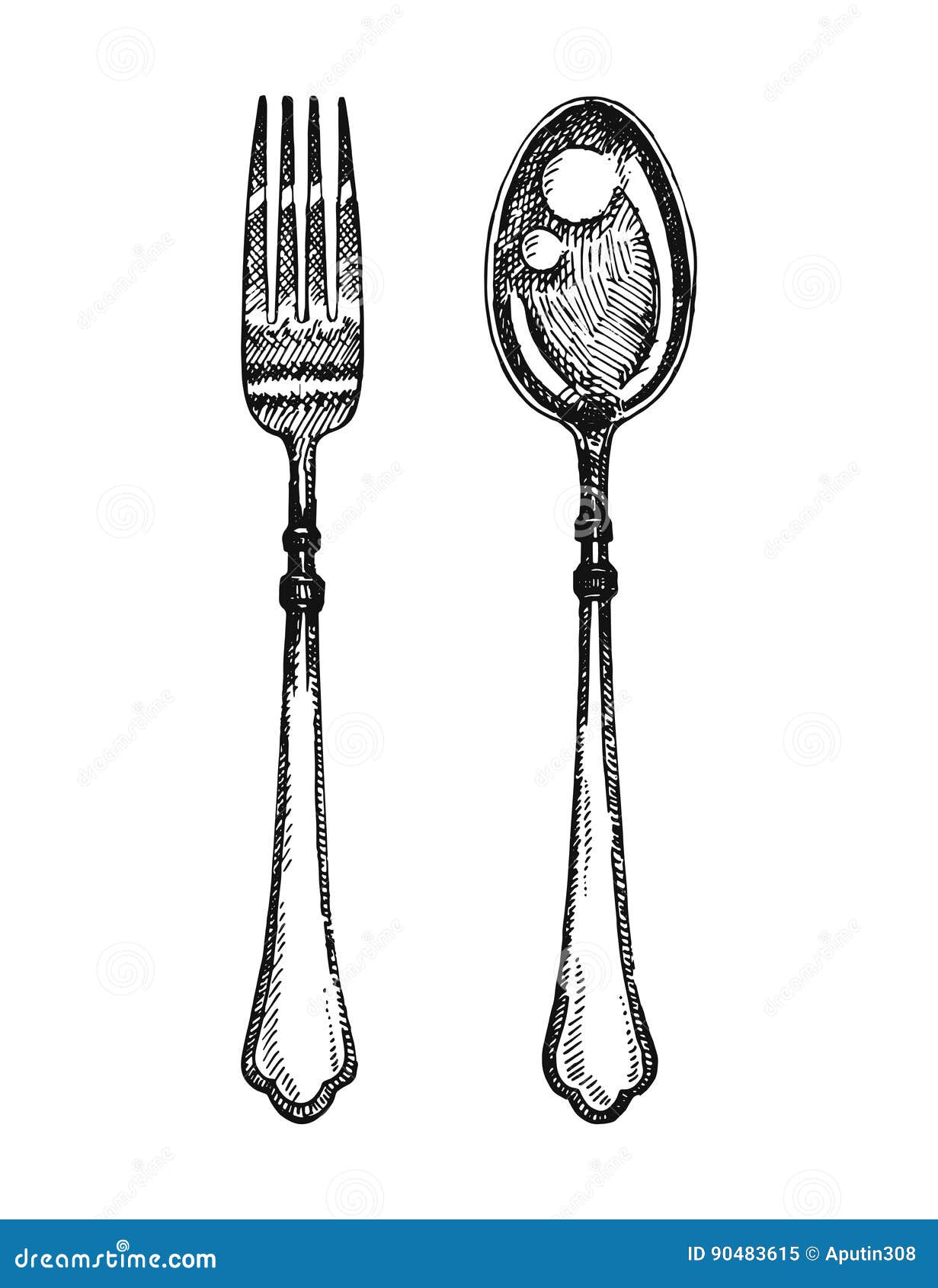 Fork And Spoon Hand Drawing Vector Stock Vector Illustration Of Hand Kitchen 90483615