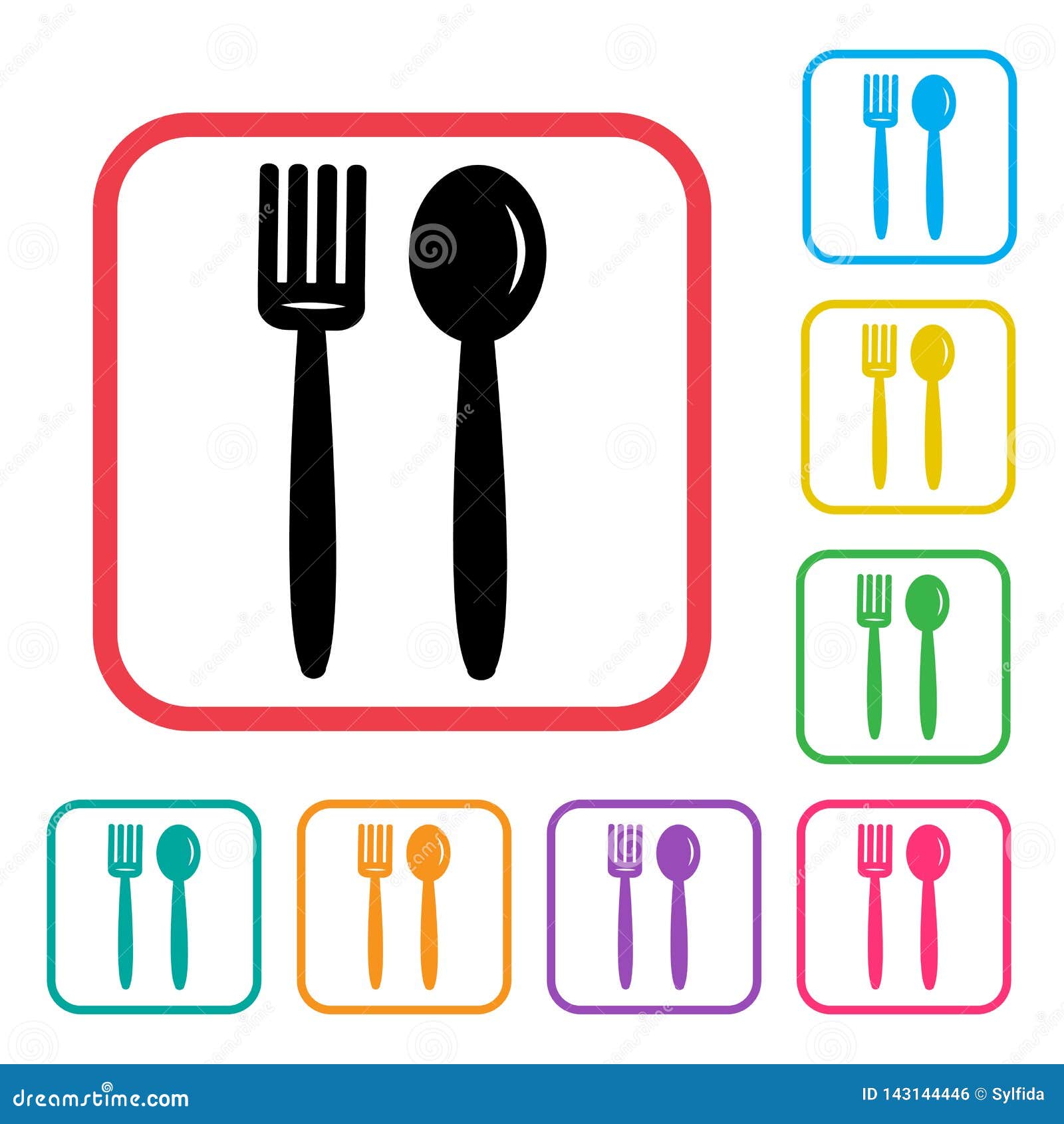 Fork and Spoon Icon. Black Icon and Colorful Set. Vector Illustration ...
