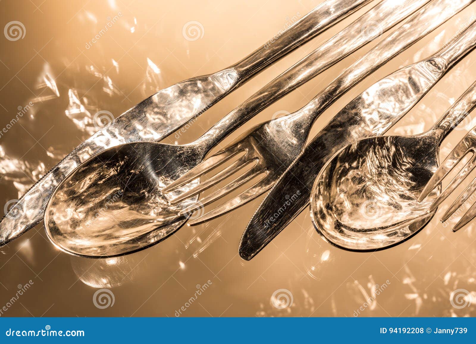 Fork, Spoon and Knife with Reflections Stock Photo - Image of food ...