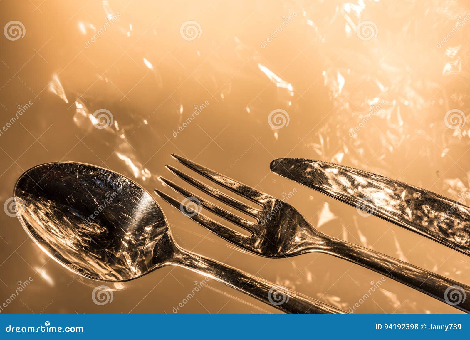 Fork, Spoon and Knife with Reflections Stock Photo - Image of hotel ...