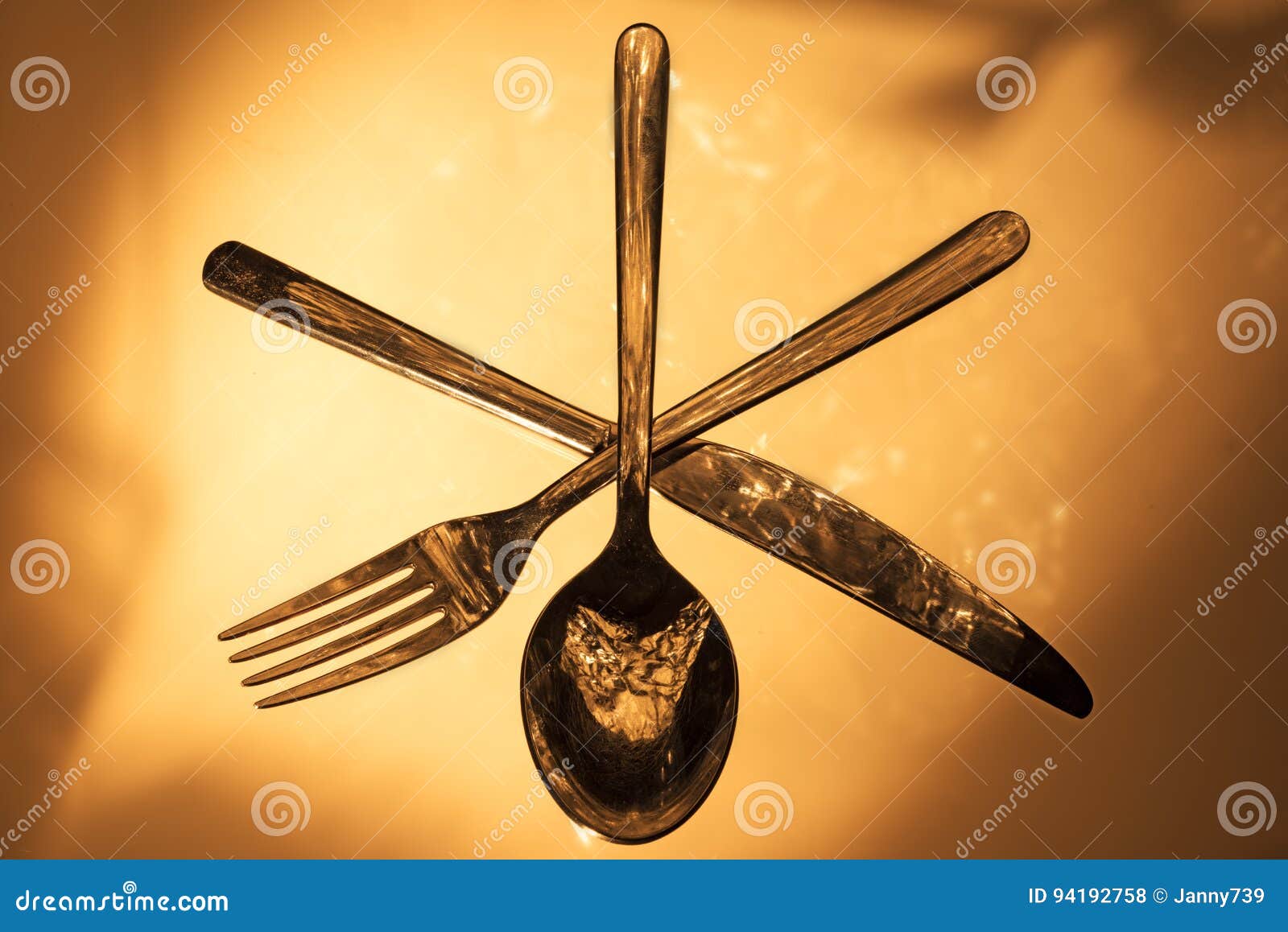Fork, Spoon and Knife with Reflections Stock Photo - Image of local ...