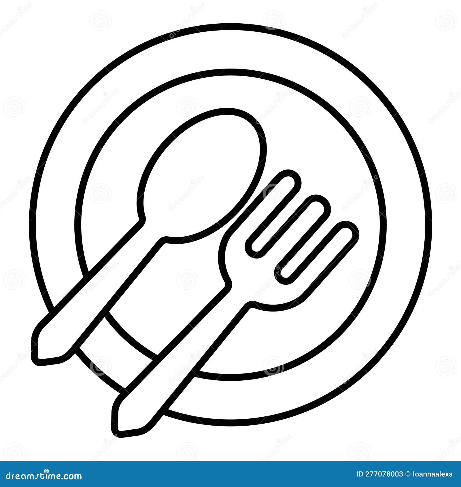 Fork and Spoon on a Plate. Simple Outline Vector Icon of Restaurant ...