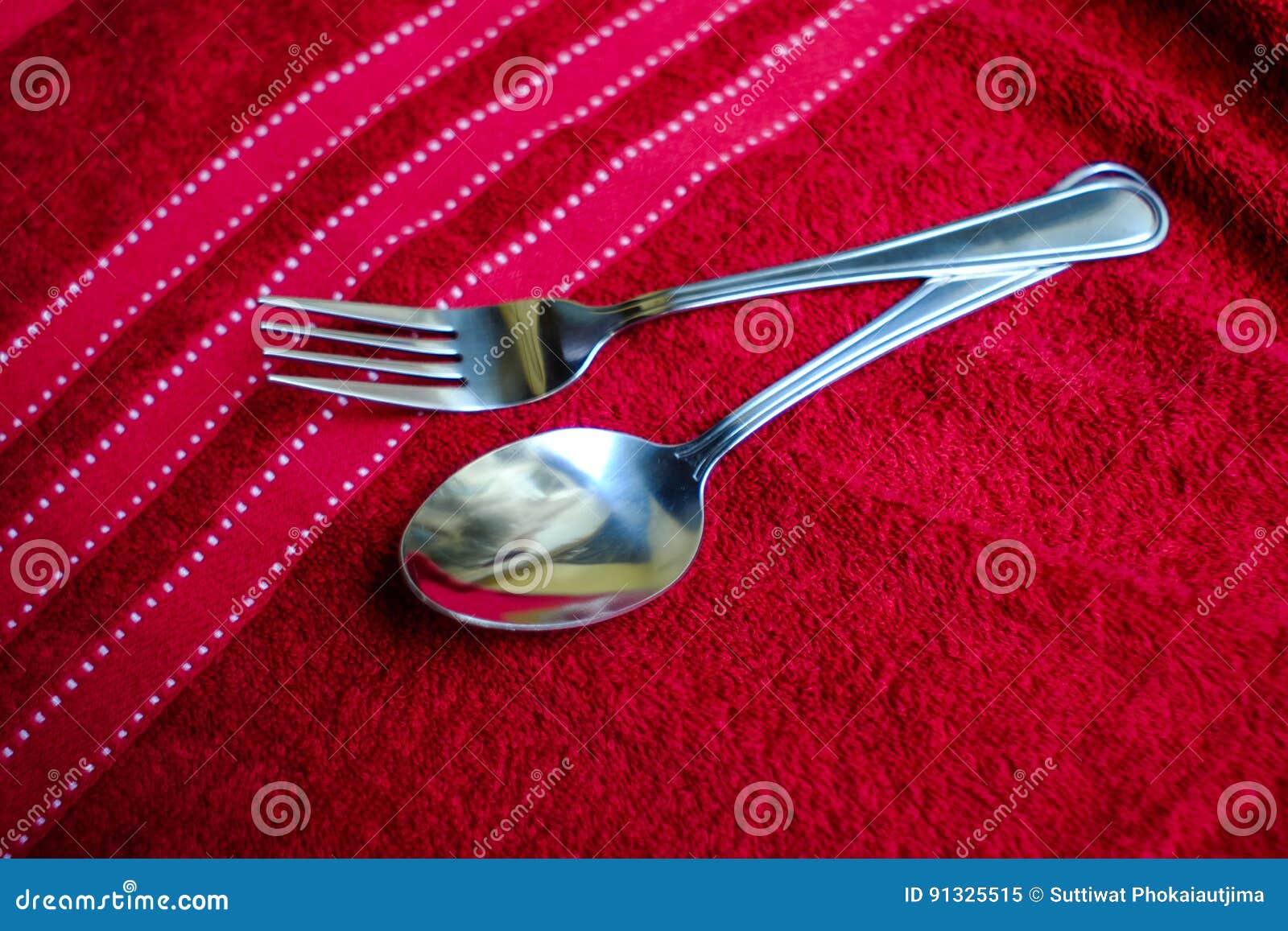 Fork and Spoon on Red Napkin Stock Image - Image of dining, silverware ...