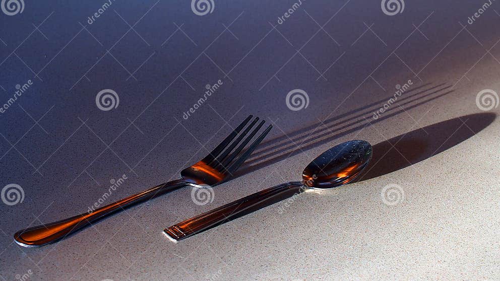 Fork and Spoon with Shadows Stock Image - Image of golden, long: 36539155