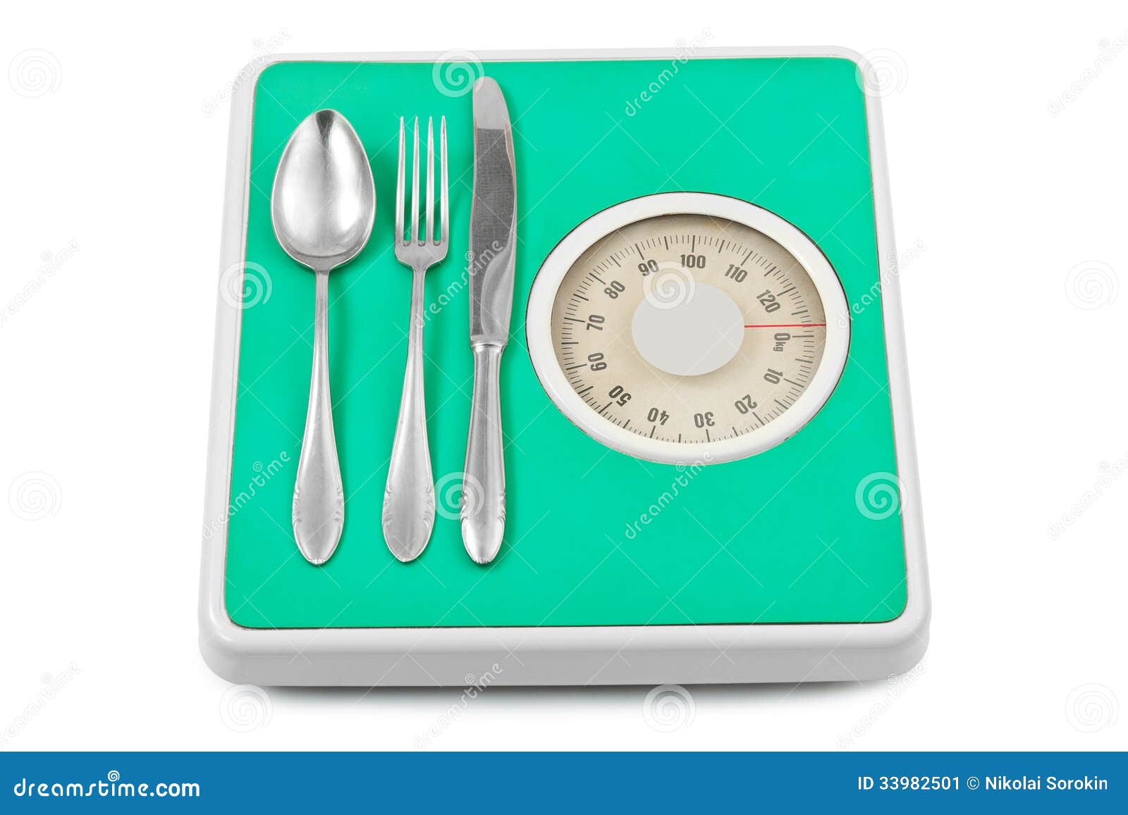 Fork and Spoon on Weight Scale Stock Image - Image of green, medical ...