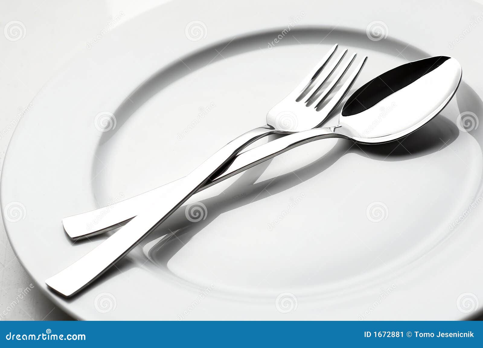 Fork And Spoon On White Plate Stock Image Image 1672881