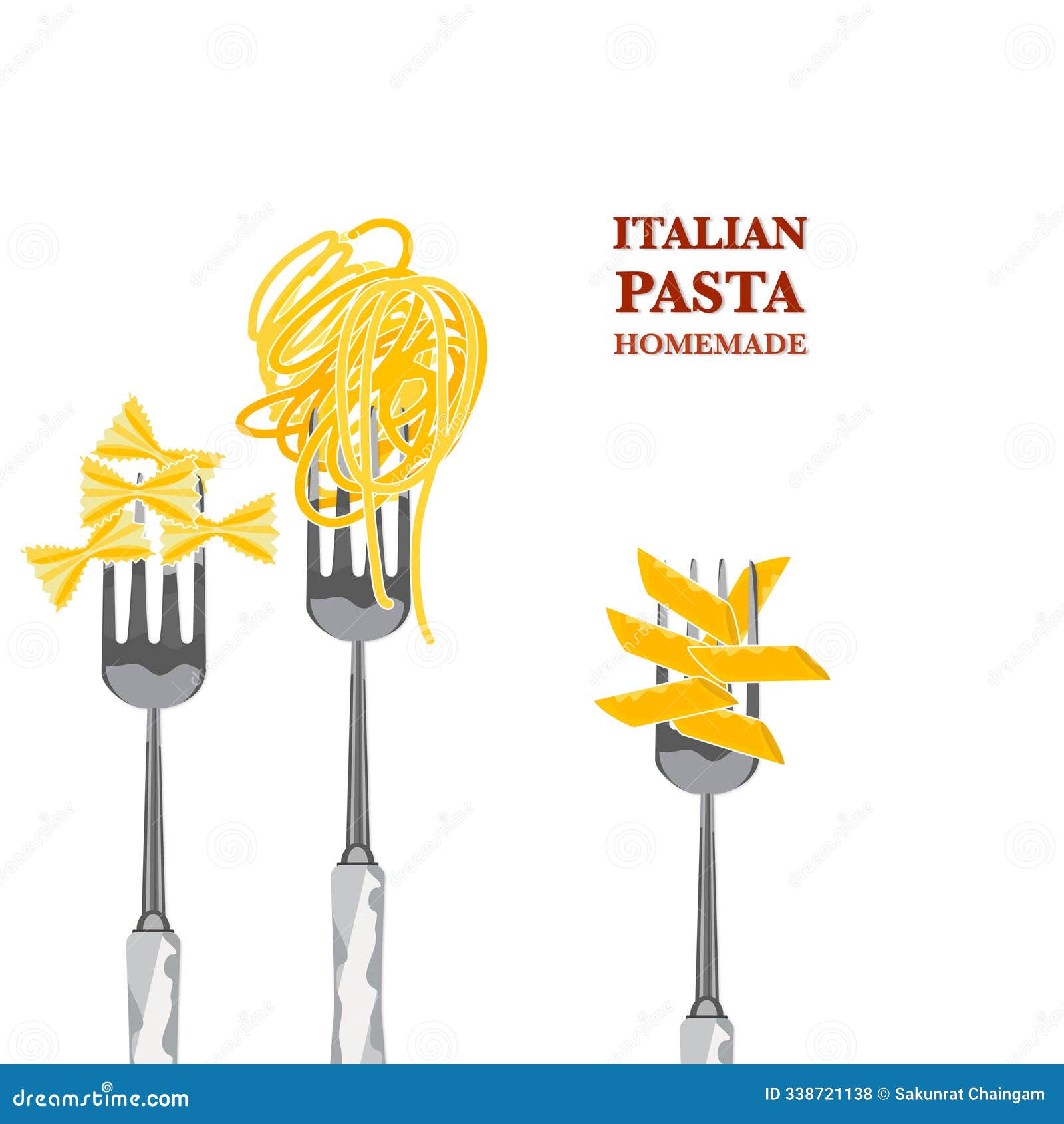 Fork with Various Pasta Italian Food Designs with White Background Illustrations Stock Vector ...