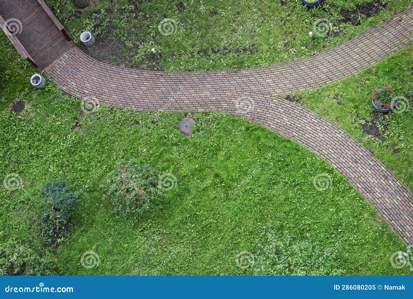 Forked Path Surrounded by a Green Lawn. Flatlay Stock Image - Image of ...