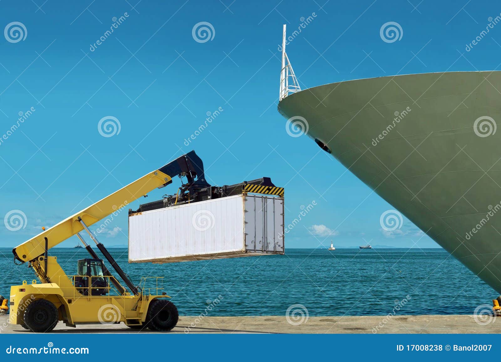 Forklift with Cargo Container in Port. Stock Photo - Image of goods ...