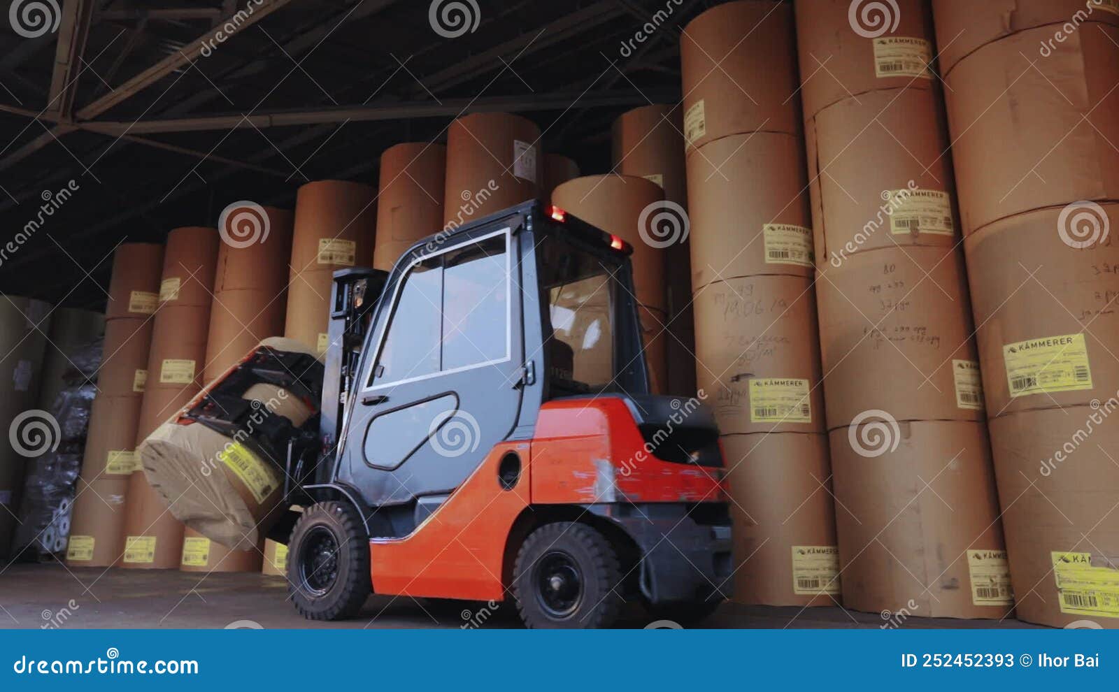 Loader at the Wallpaper Factory. the Forklift is Carrying a Large Roll ...