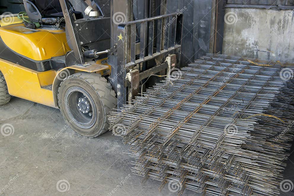 Forklift Carrying a Stack of Rebar Mesh Stock Photo - Image of handling ...